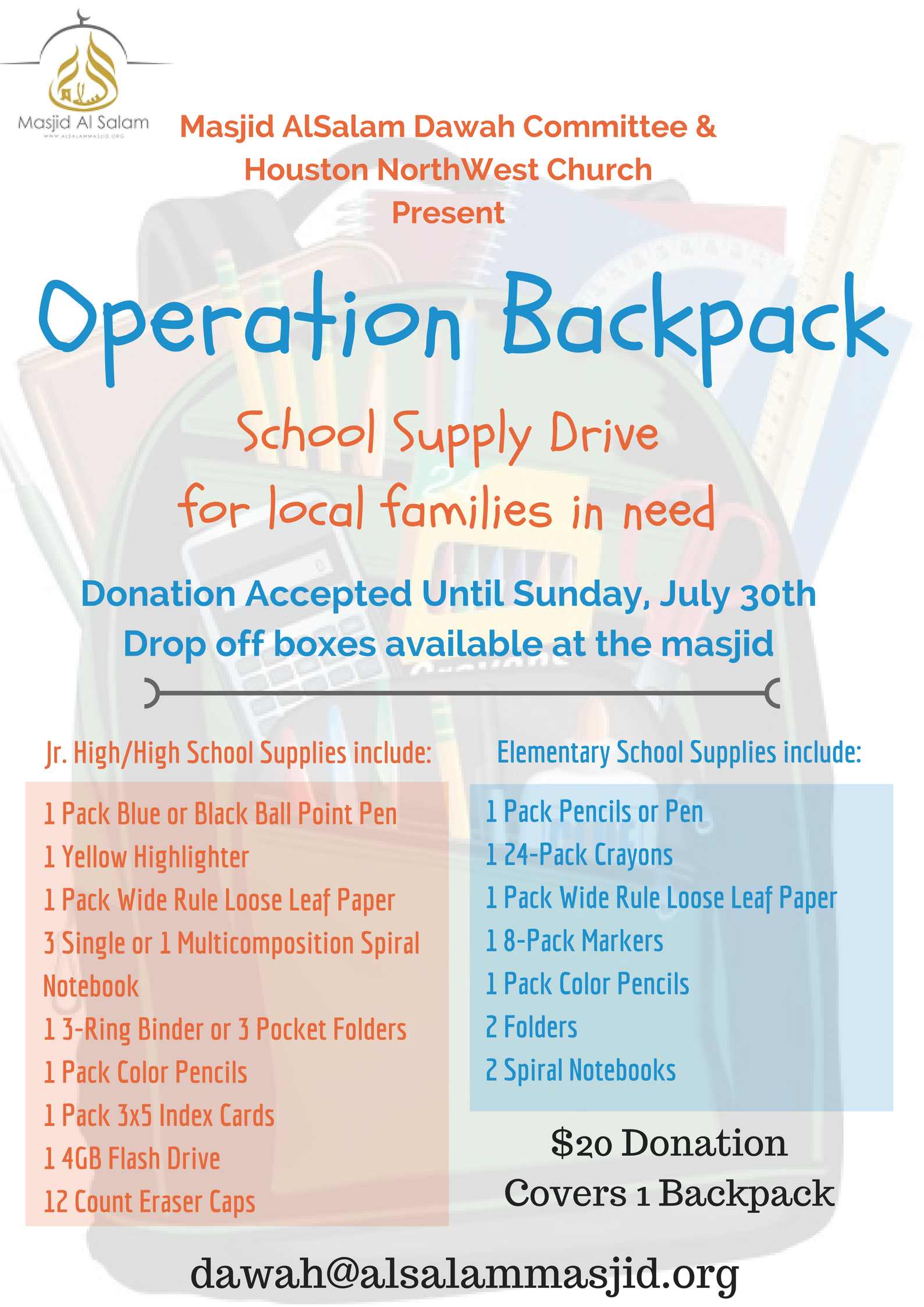 Operation Backpack – Masjid AlSalam