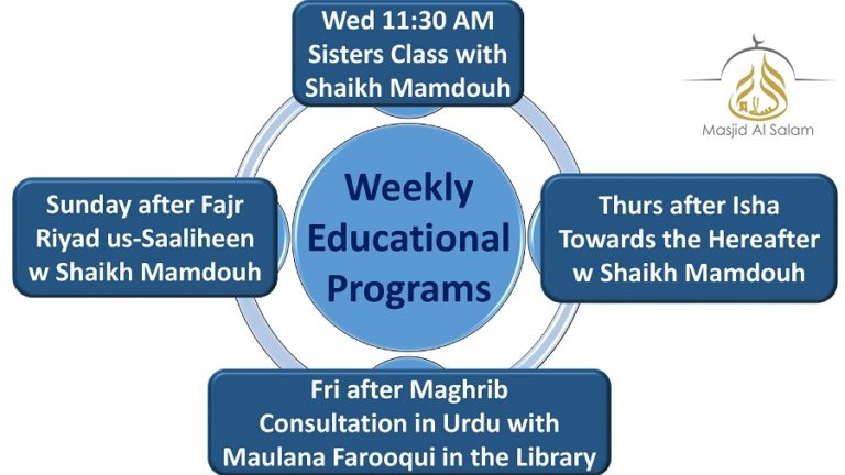 Weekly Education Programs – Masjid AlSalam