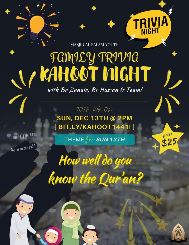 Family Trivia – Kahoot Night! (Sun, Dec 13*) – Masjid AlSalam