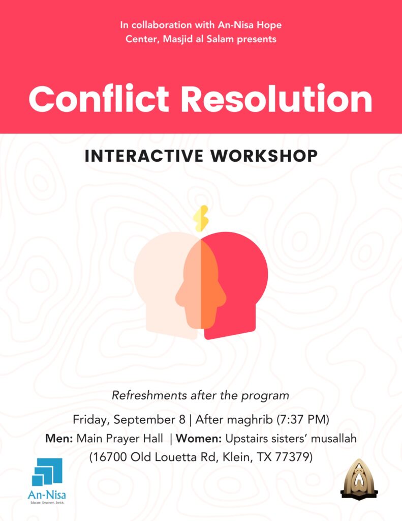 Conflict Resolution: An Interactive Workshop in collaboration with An-Nisa Hope Center – Masjid ...